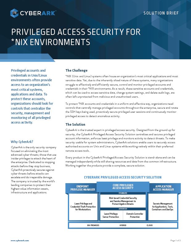 Privileged Access Security For Unixlinux Environments Cyberark